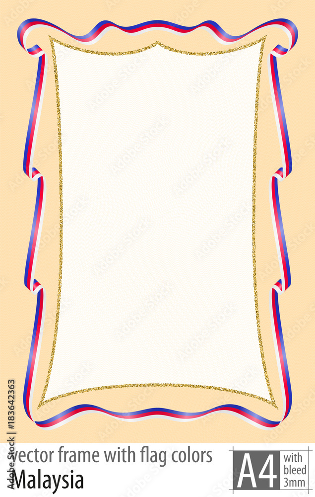 Frame and border of ribbon with the colors of the Malaysia flag, with ...