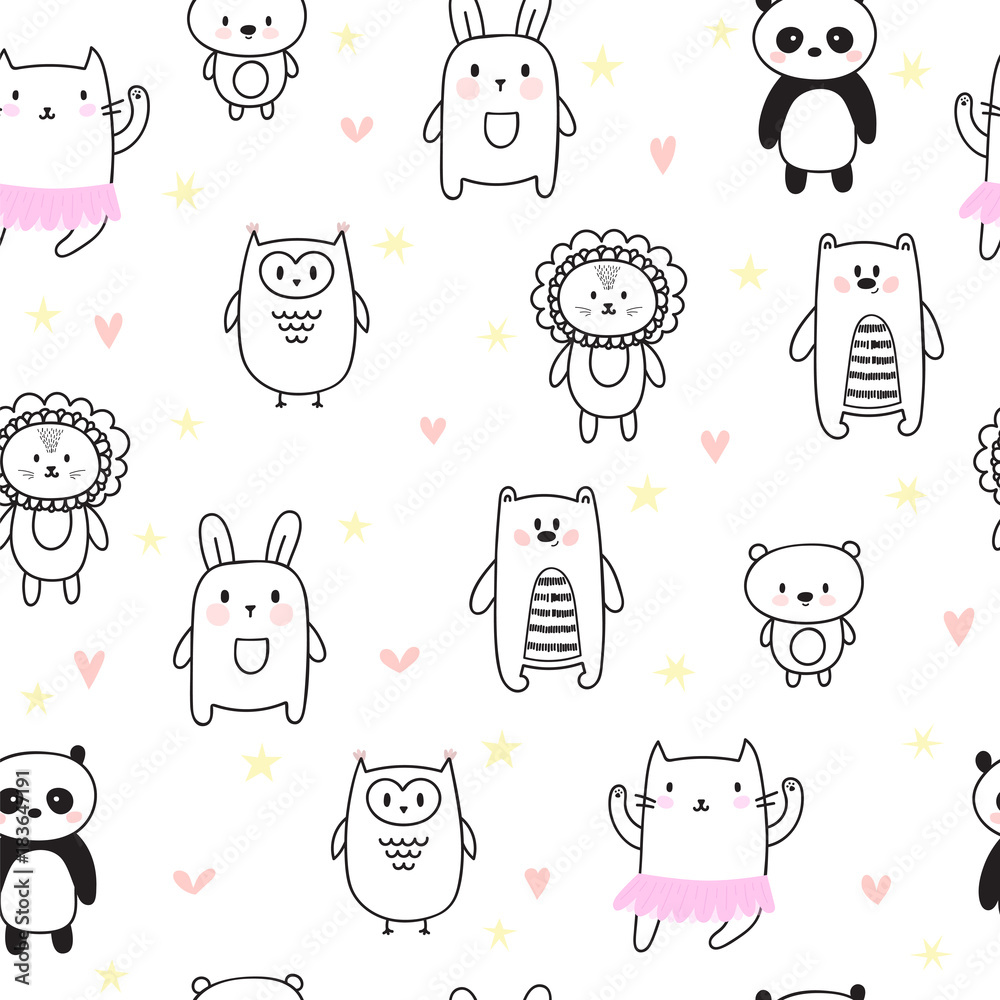 Hand drawn seamless pattern for children. Background for cute little ...