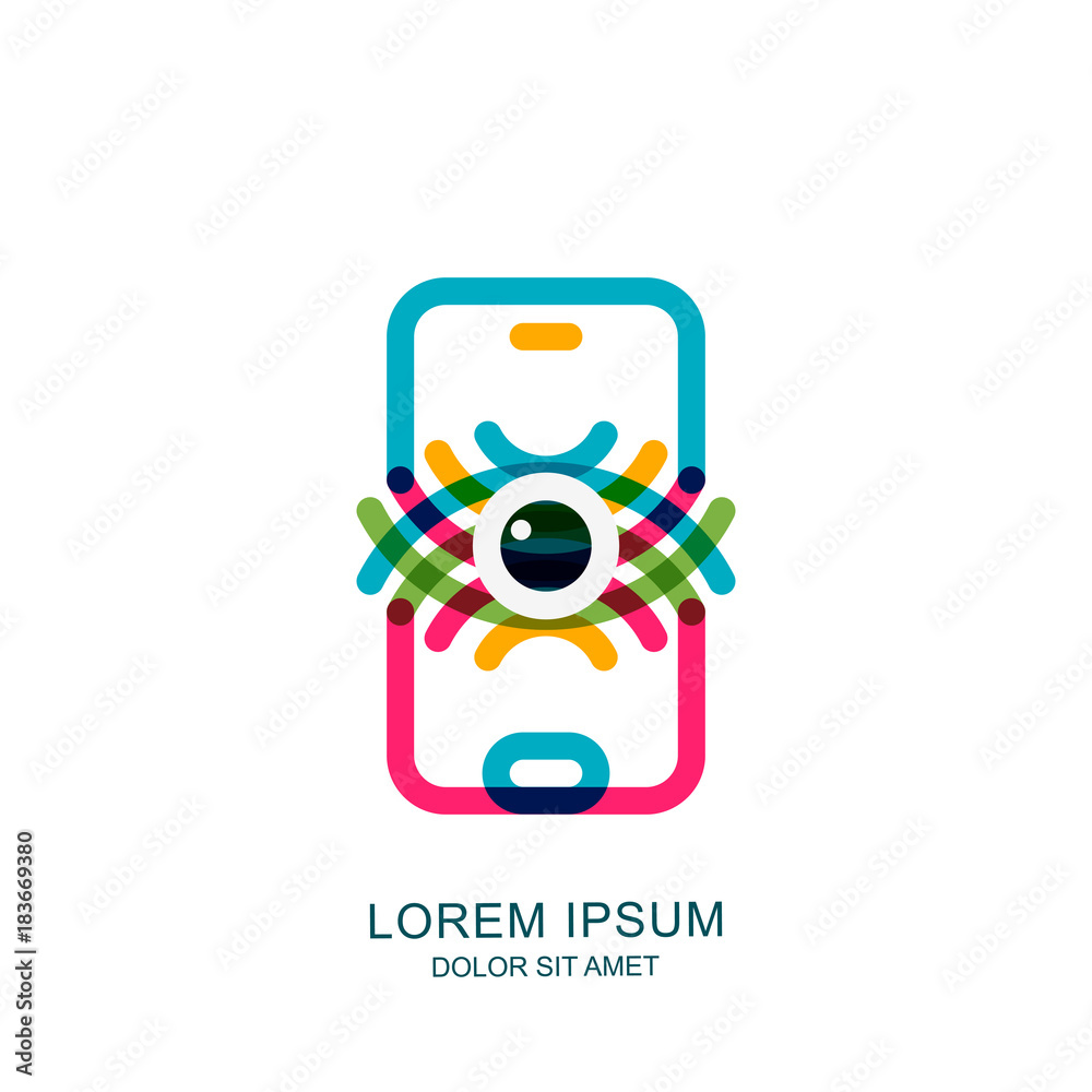 Colorful abstract eye on mobile phone screen. Vector logo, sign, emblem ...