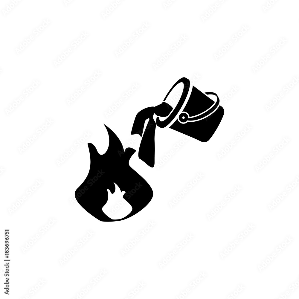 Water bucket extinguishing a fire icon. Fireman element icon. Premium ...