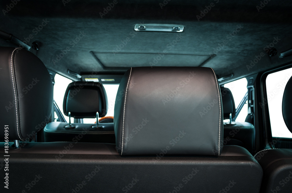 Modern car inside. Leather seats. Interior detail. View from back ...