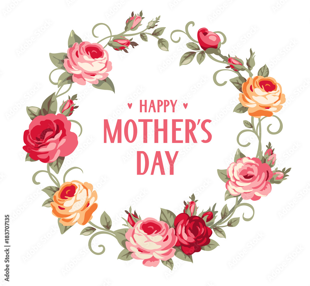 Happy Mother's Day. Vector decorative circle frame with flowers for ...