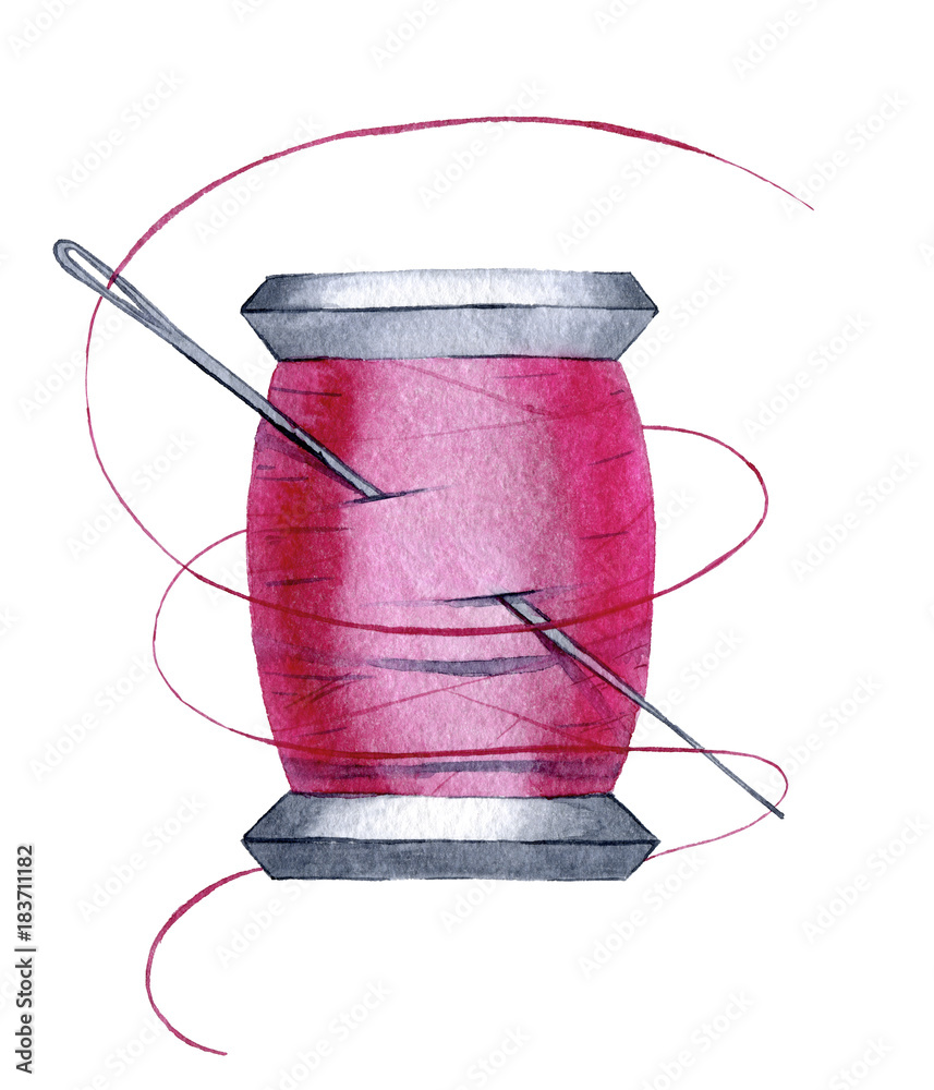 hand drawn watercolor design element spool of thread for cards, logos ...