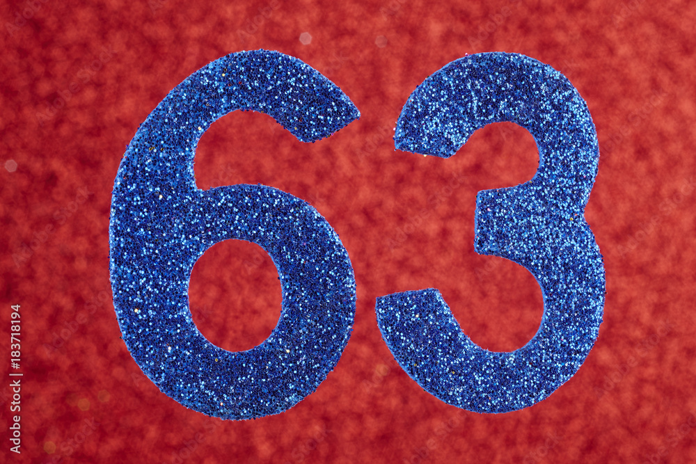 Number sixty-three blue color over a red background. Anniversary Stock ...