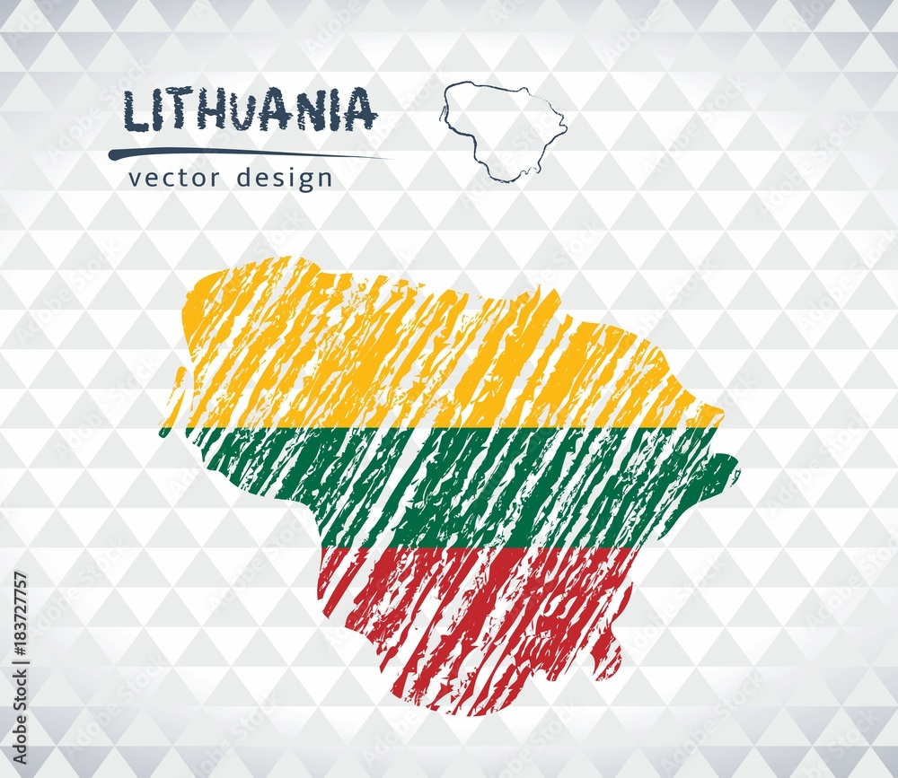 Lithuania vector map with flag inside isolated on a white background. Sketch chalk hand drawn ...