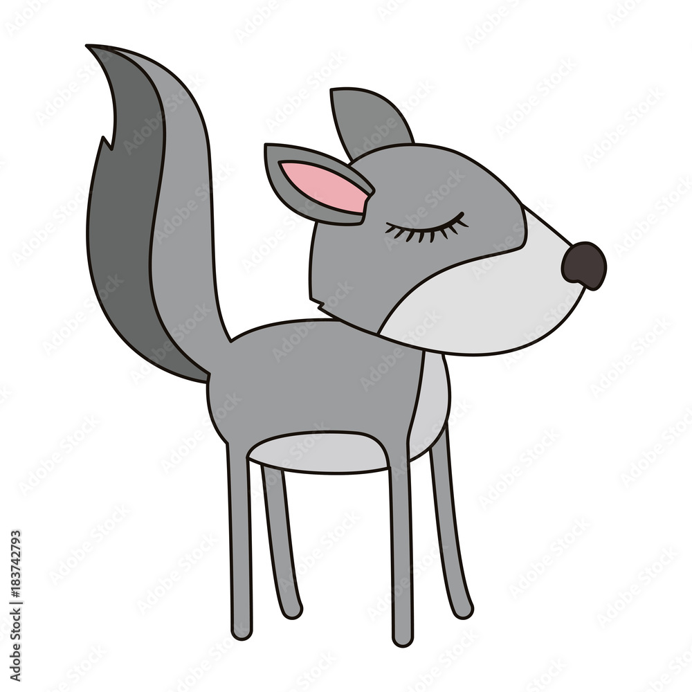 female wolf cartoon with closed eyes expression colorful silhouette in ...