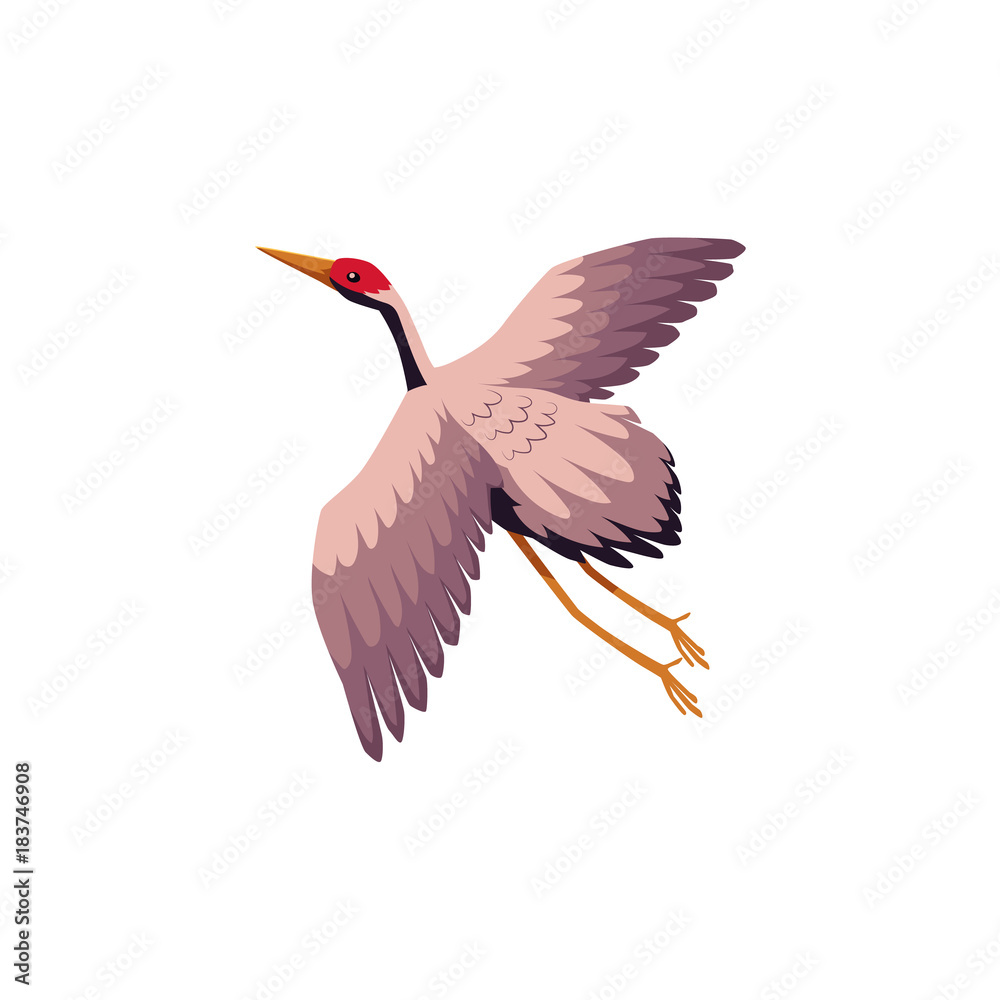 vector flat Japan traditional flying bird - crane flapping wings icon ...