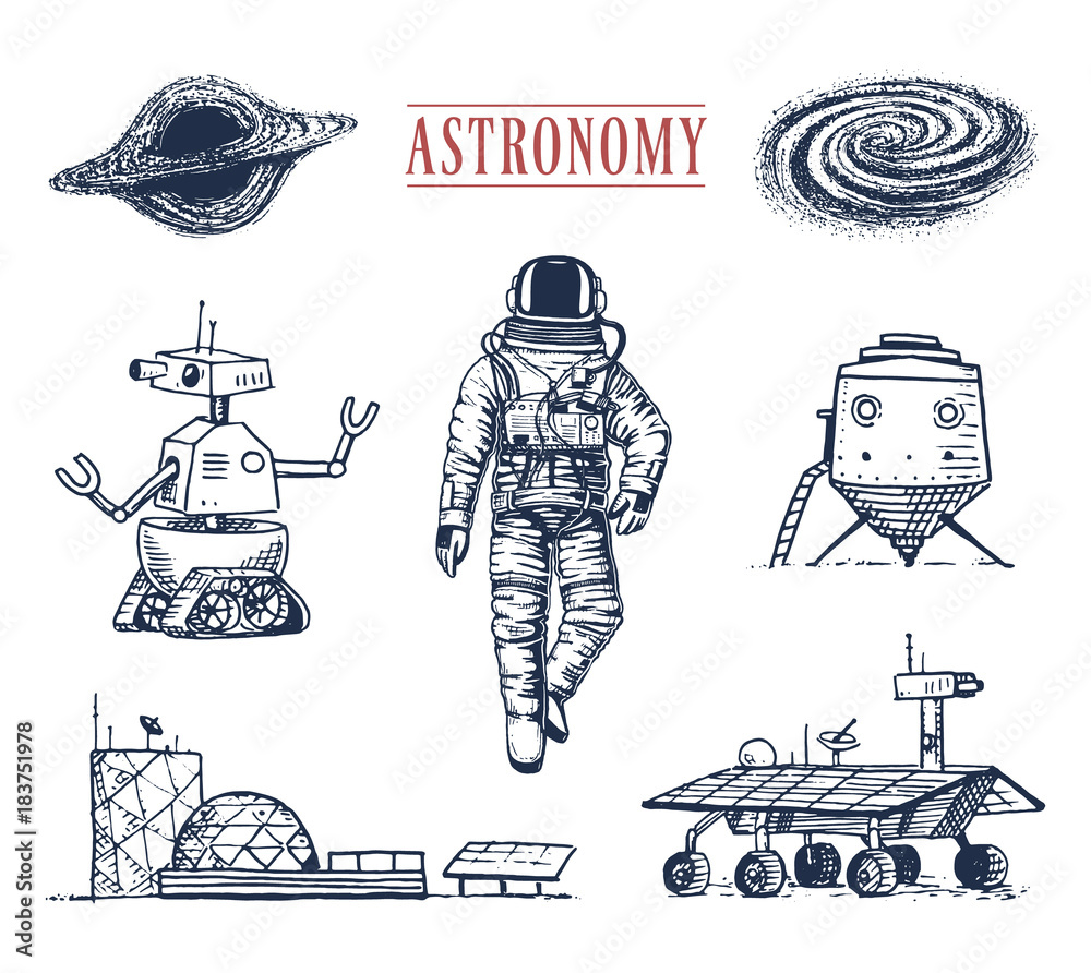 astronaut spaceman. planets in solar system. astronomical galaxy ...