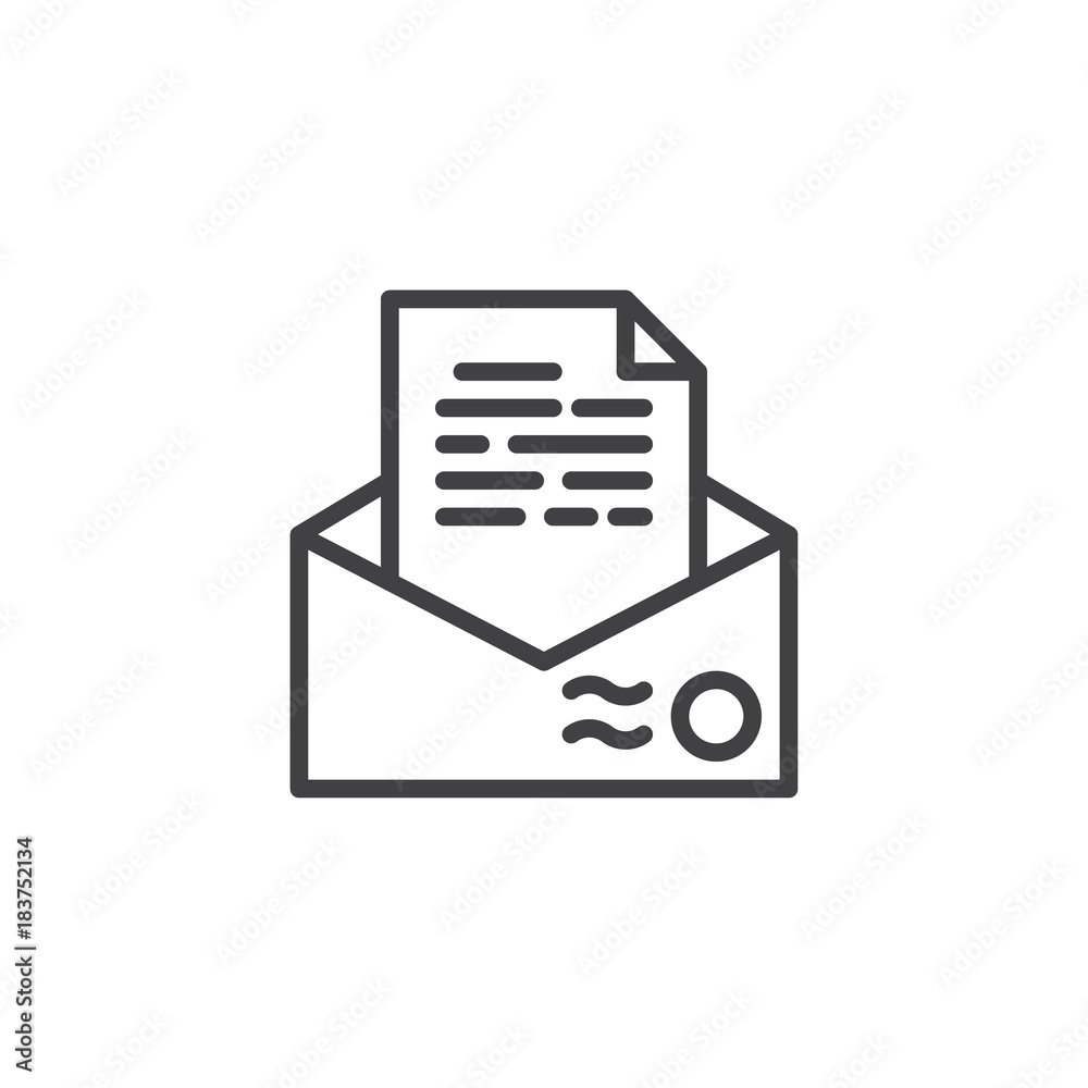 Recommendation letter envelope line icon, outline vector sign, linear ...