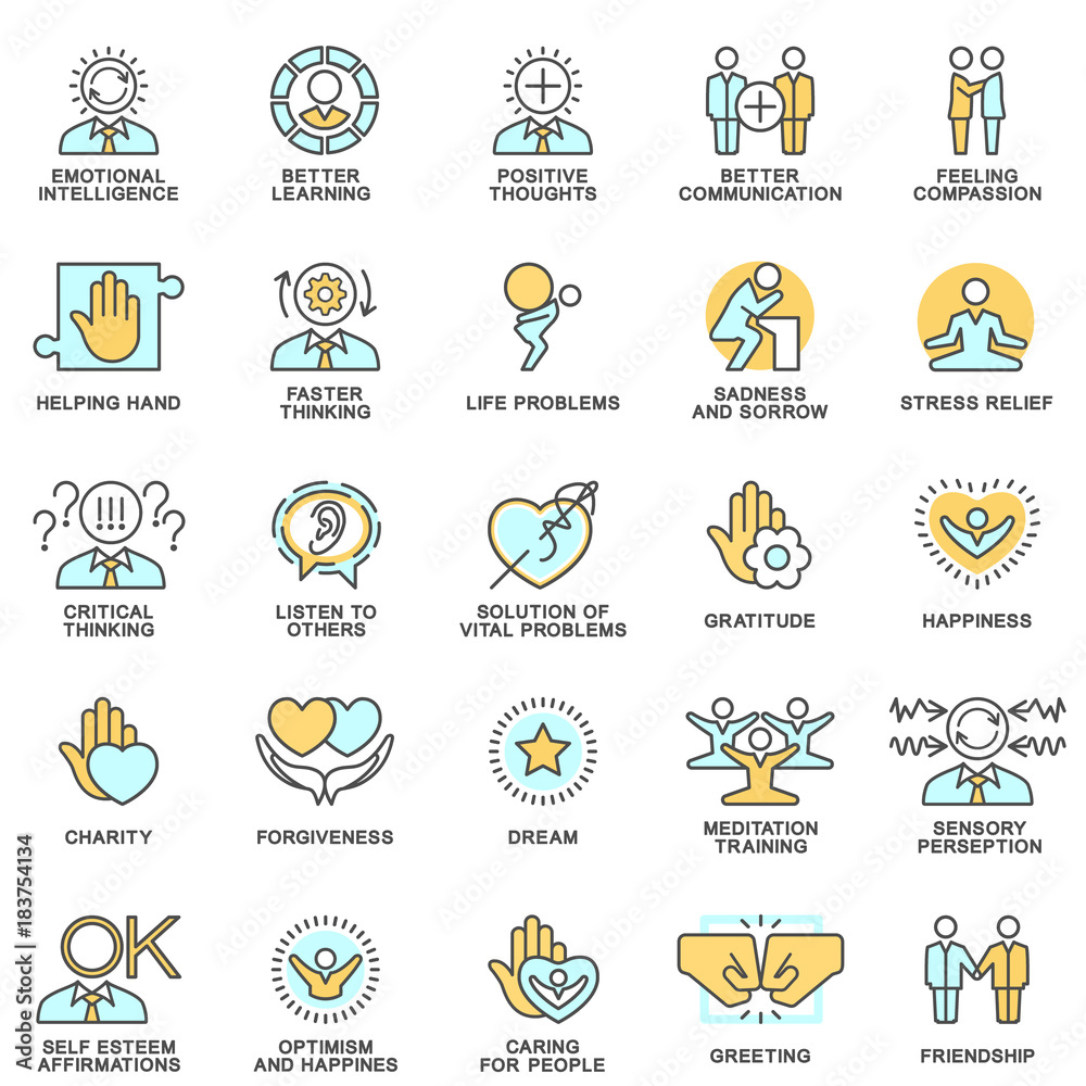 Icons psychological features of human personality. Thoughts, emotions ...