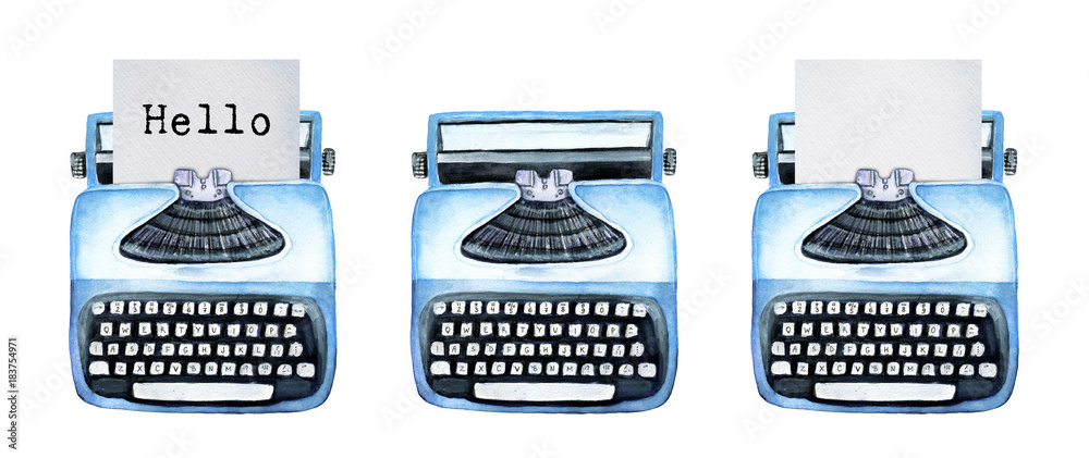 Template of vintage typewriters. Collection of three: with typed word ...