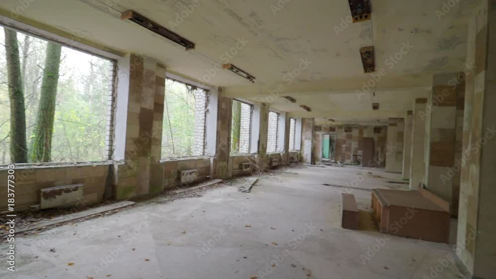 Empty interior inside a destroyed building in exclusion zone after ...