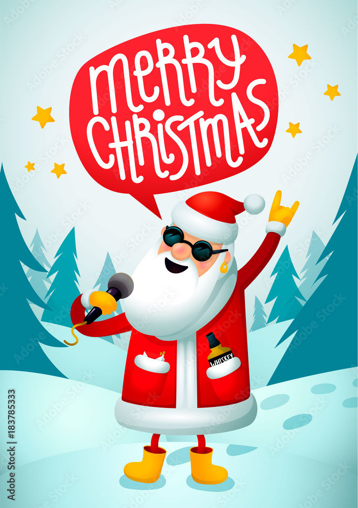 Rock-n-roll Santa. Singing Santa Claus - rock star with merry christmas ...