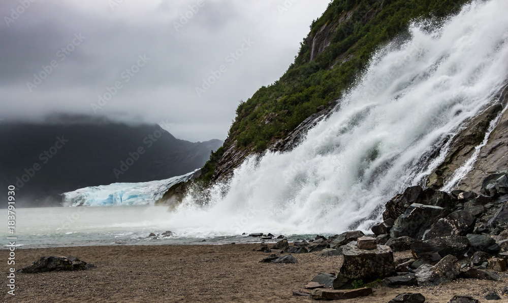 Nugget Falls and the Mendenhall. Nugget Falls is located near the ...