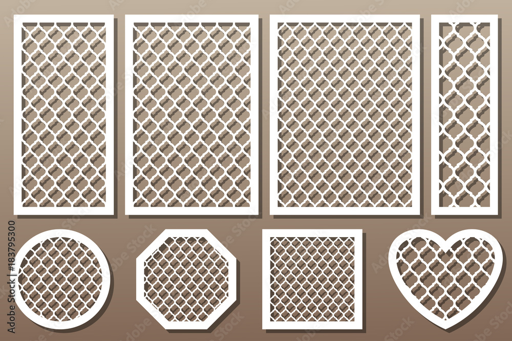 Set decorative elements for laser cutting. Geometric ornament pattern ...