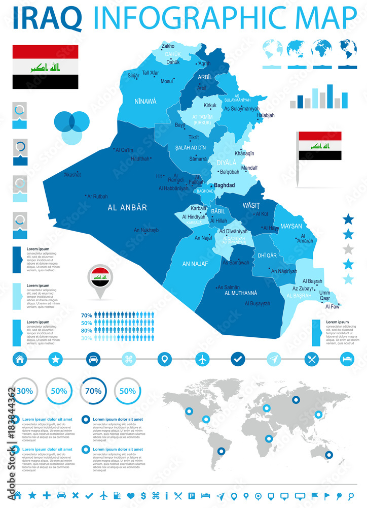 Iraq - infographic map and flag - Detailed Vector Illustration Stock ...
