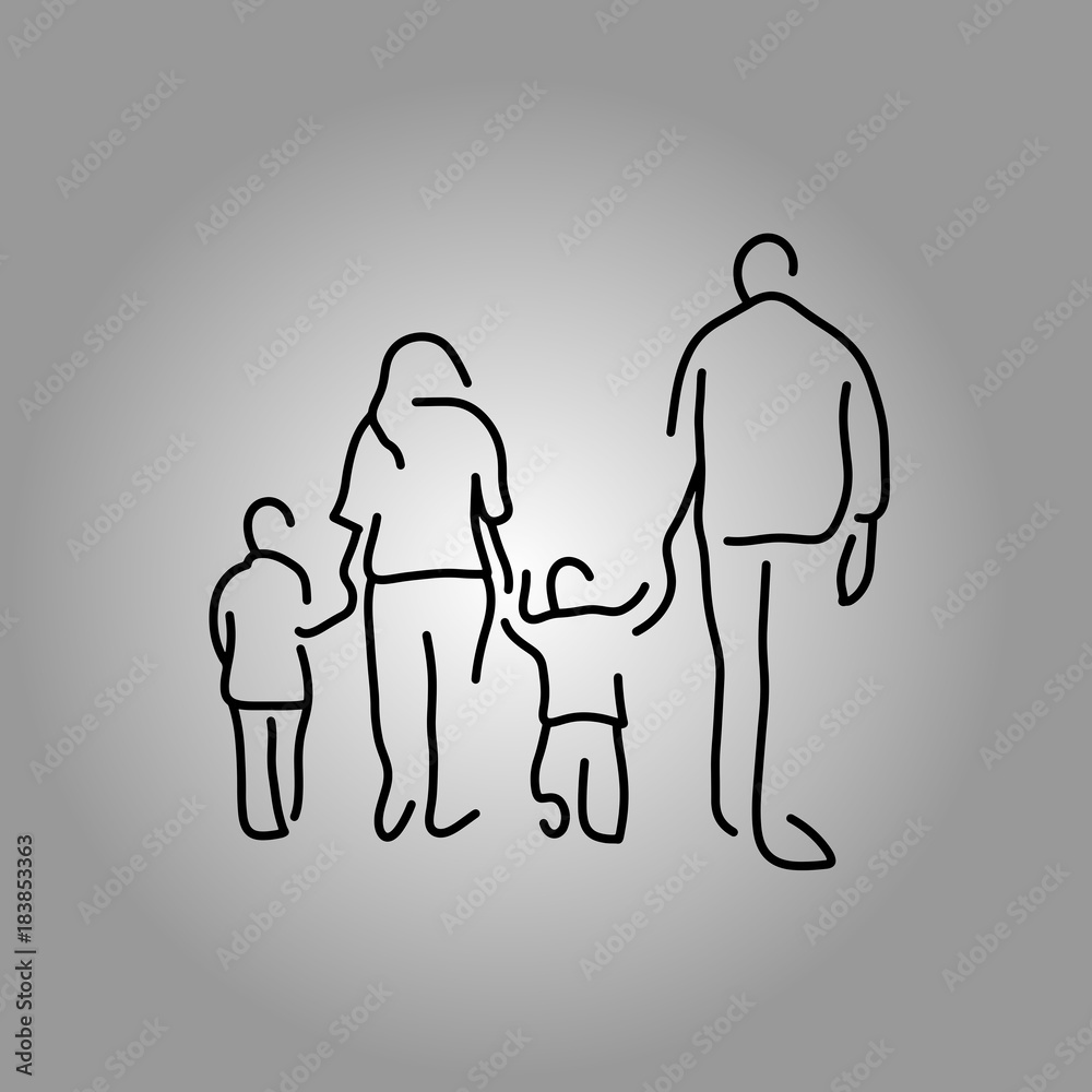 back of four people family holding hand vector illustration doodle ...