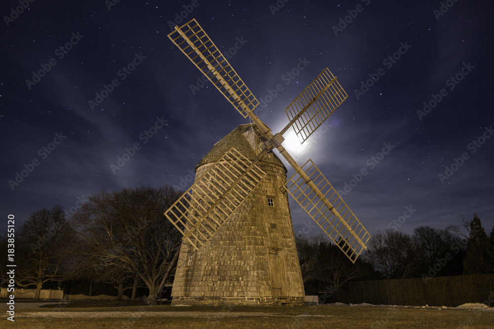 Windmill at Night Stock Photo | Adobe Stock
