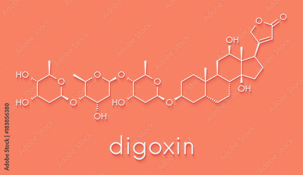 digoxin heart failure drug molecule. Extracted from foxglove plant ...