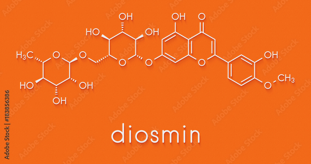 Diosmin venous disease and hemorrhoids drug molecule. Skeletal formula ...