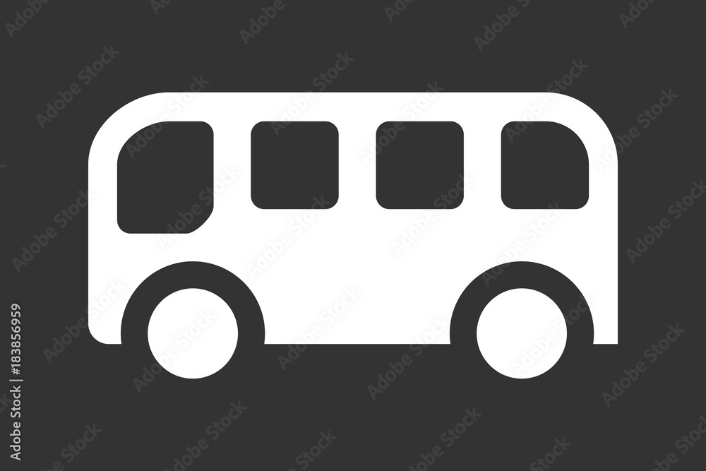 Bus icon, white isolated on black background, vector illustration ...