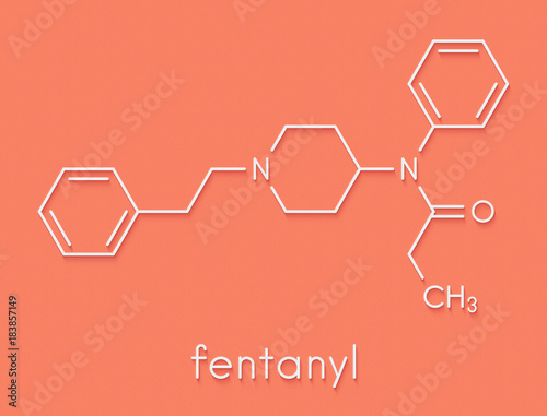 Fentanyl (fentanil) opioid analgesic drug molecule. Skeletal formula ...