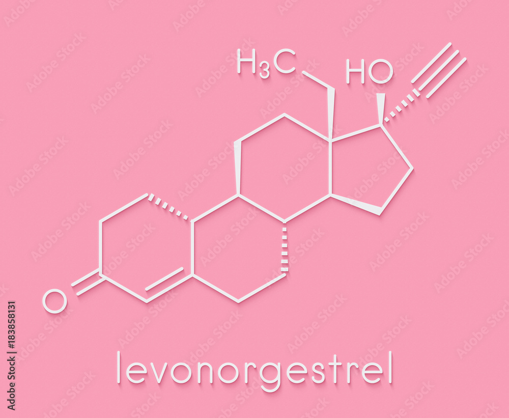 Levonorgestrel contraceptive pill drug molecule. Skeletal formula ...