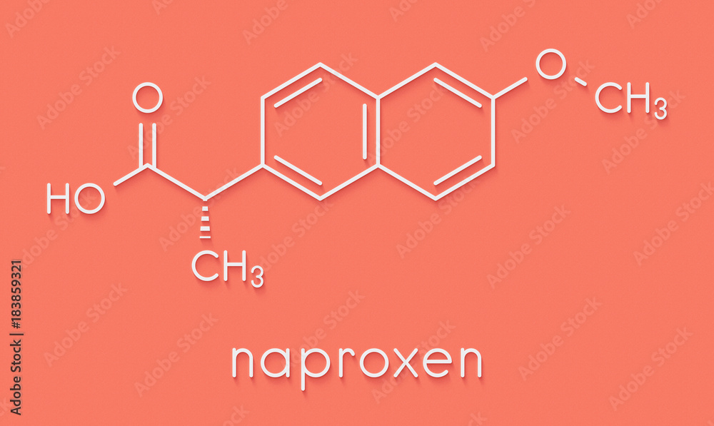 Naproxen pain and inflammation drug (NSAID) molecule. Skeletal formula ...