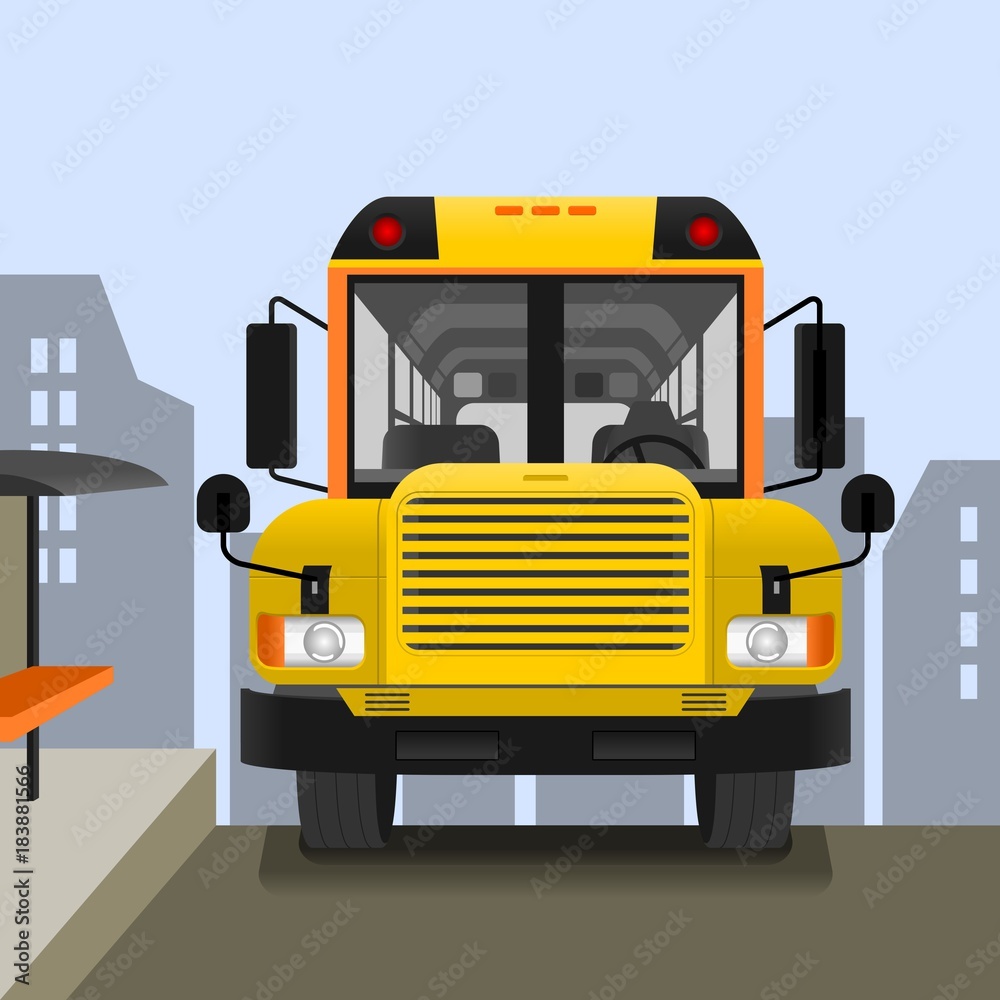 Editable Front View School Bus on Road Vector Illustration With ...