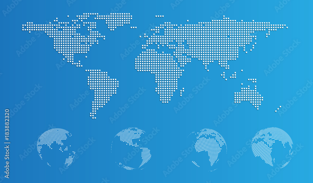 Dotted world map in flat and sphere Stock Vector | Adobe Stock