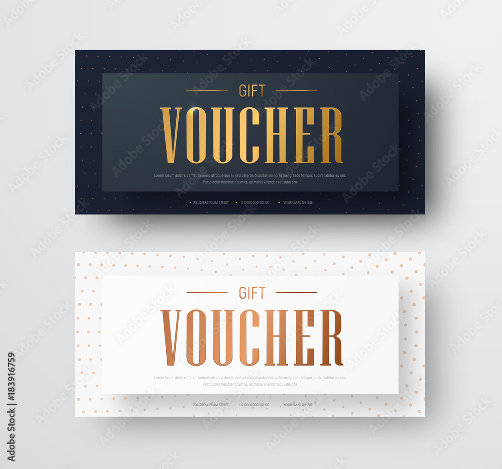 Design of a vector gift voucher with golden text and floating effect ...