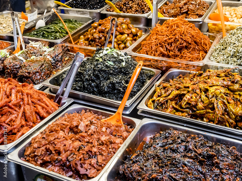 Traditional Korean fermented food at the Gwangjang Market. Seoul, South ...