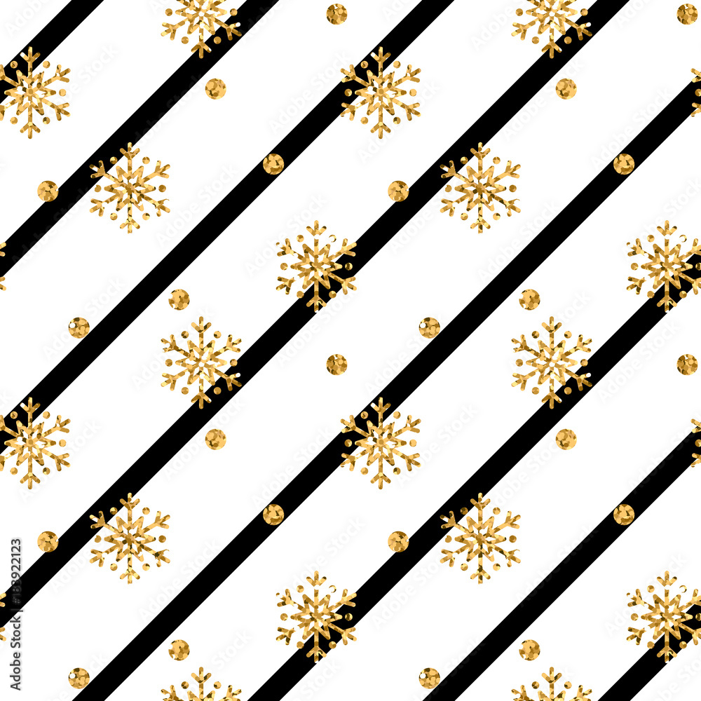 Christmas gold snowflake seamless pattern. Golden snowflakes on black ...