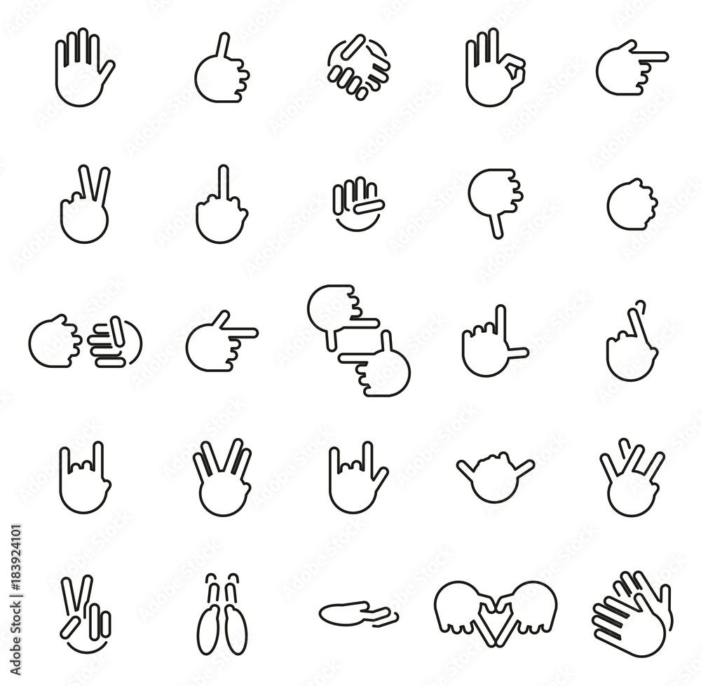 Hand Signs or Hand Gestures Icons Thin Line Vector Illustration Set ...