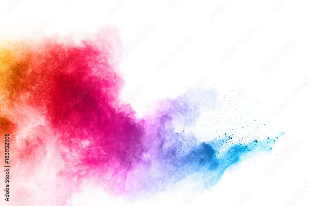 abstract powder splatted on white background,Freeze motion of color ...