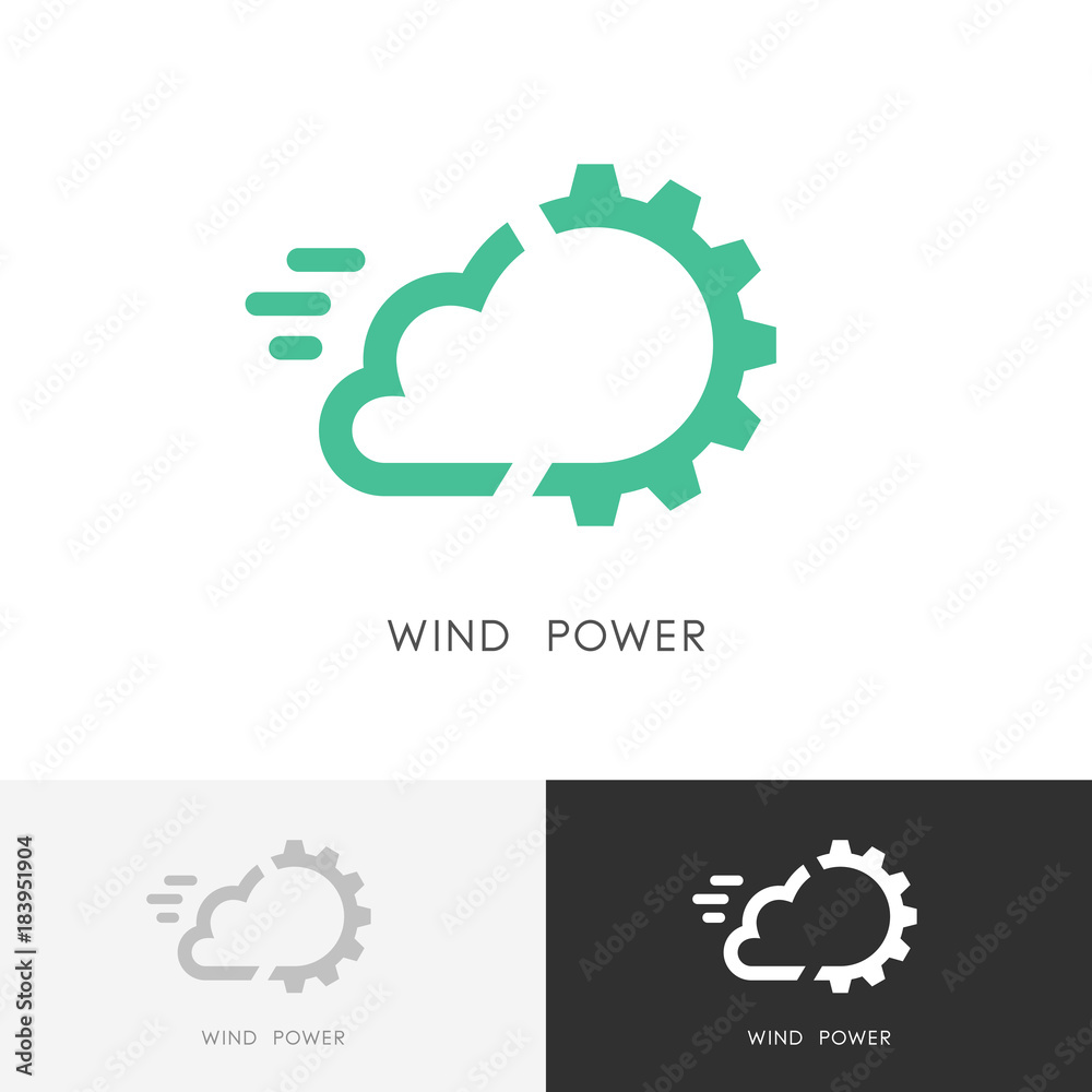 Wind power logo - cloud and gear wheel or pinion symbol. Alternative ...