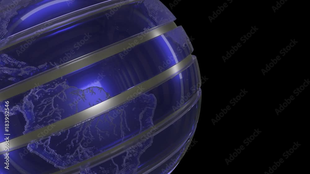 Earth Globe Blue glass sphere rotation.PNG Alpha.Silver earth with blue ...