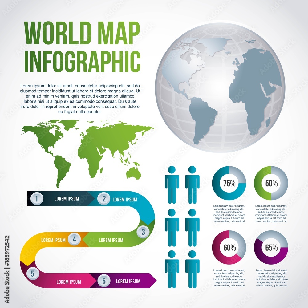 world map infographic chart population timeline presentation vector ...