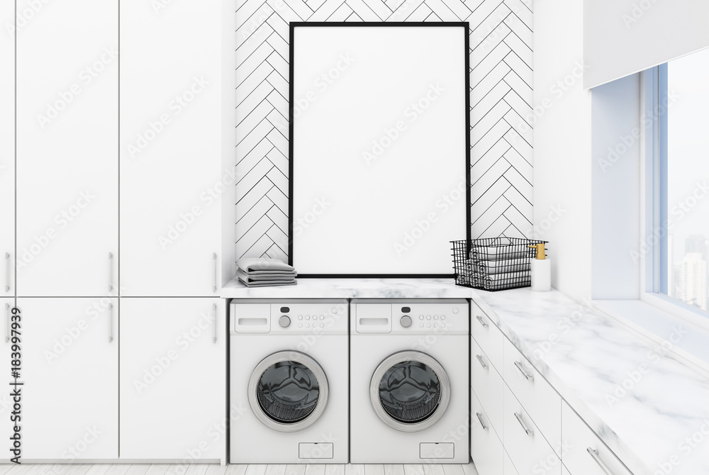 White washroom interior, poster Stock Photo | Adobe Stock