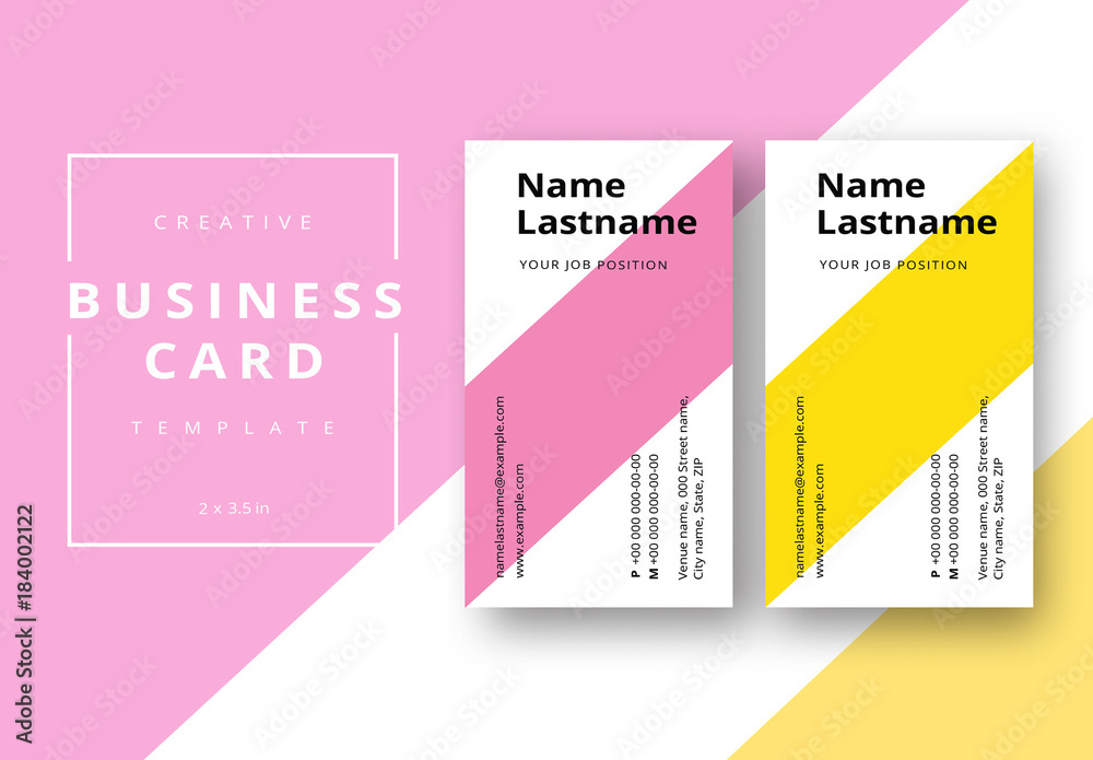 Business Card Layout with Oblique Color Bar 2 Stock Template | Adobe Stock