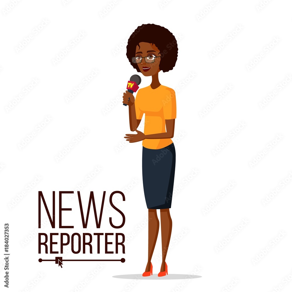 Television Reporter Vector. Reporter Girl. TV Transmission With A ...