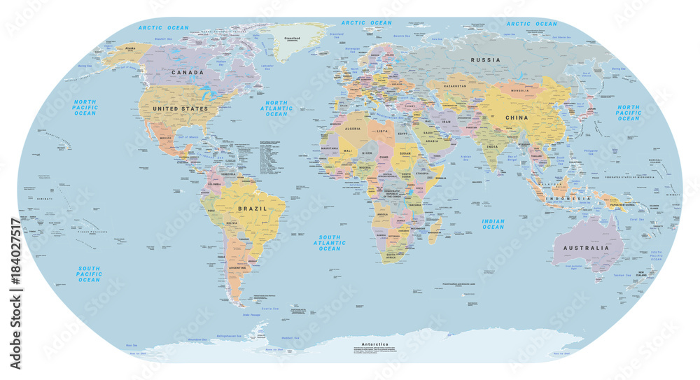 Highly detailed political World map. EPS 10 vector Stock Vector | Adobe ...