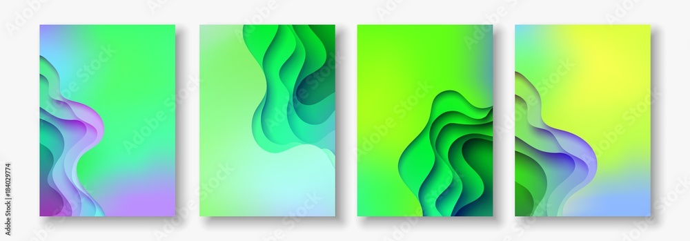 A4 abstract color 3d paper art illustration set. Contrast colors ...