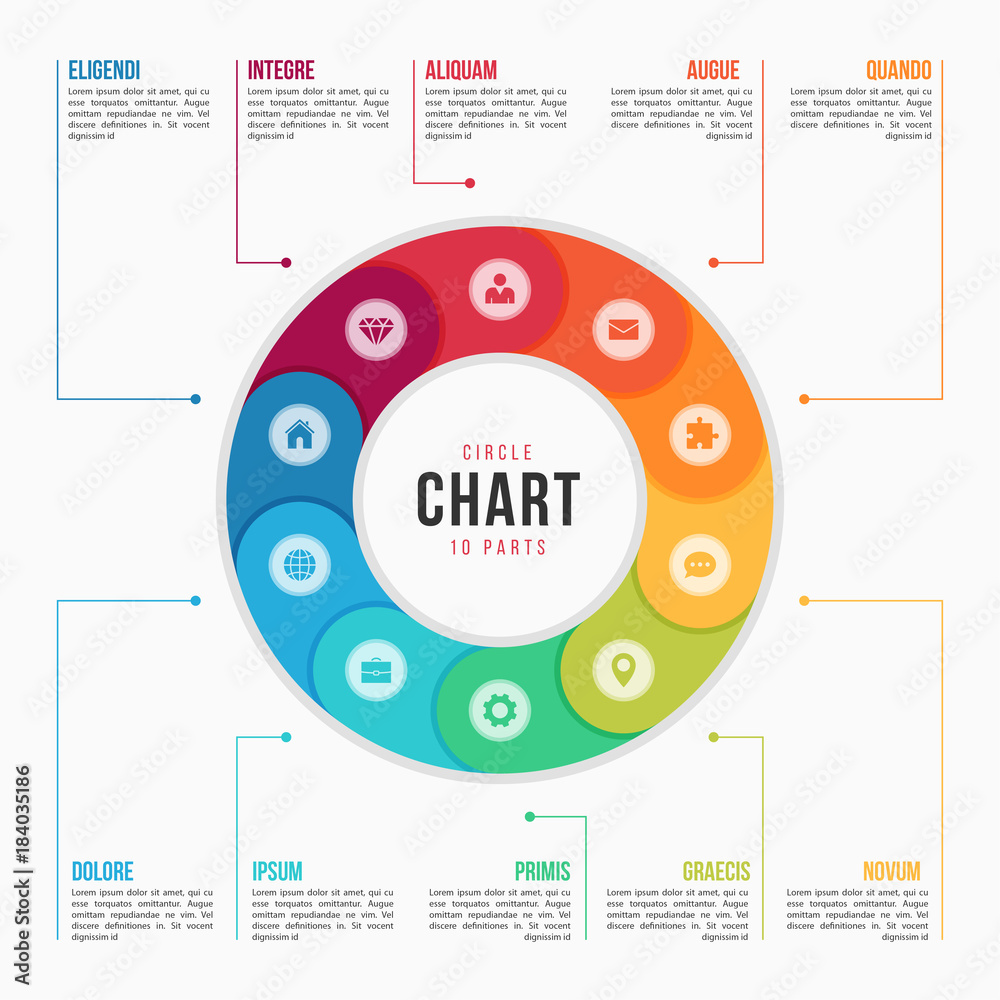 Circle chart infographic template with 10 parts, processes, step Stock ...