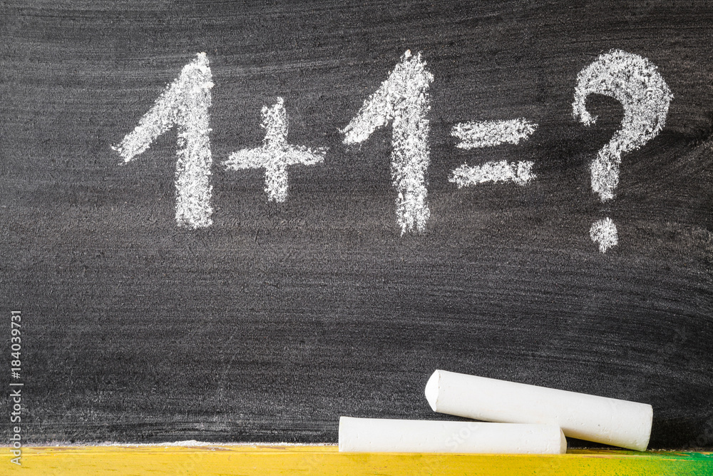 Drawn numbers and question mark by chalk. Teaching math for little kids ...