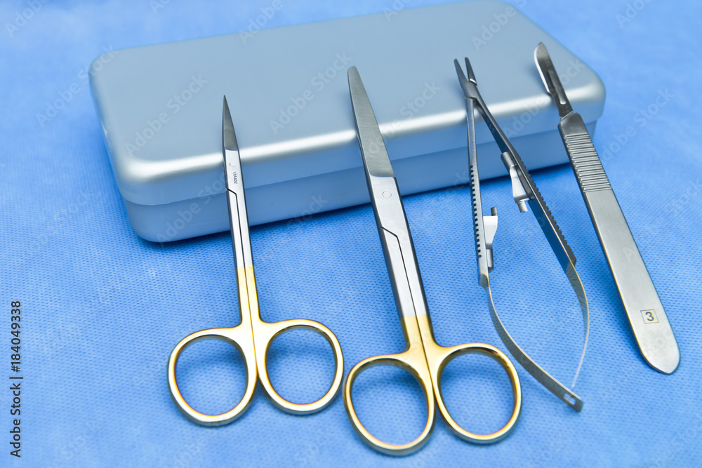 tungsten, tray, needles, fine, wrap, sharp, scalpels, surgeon ...