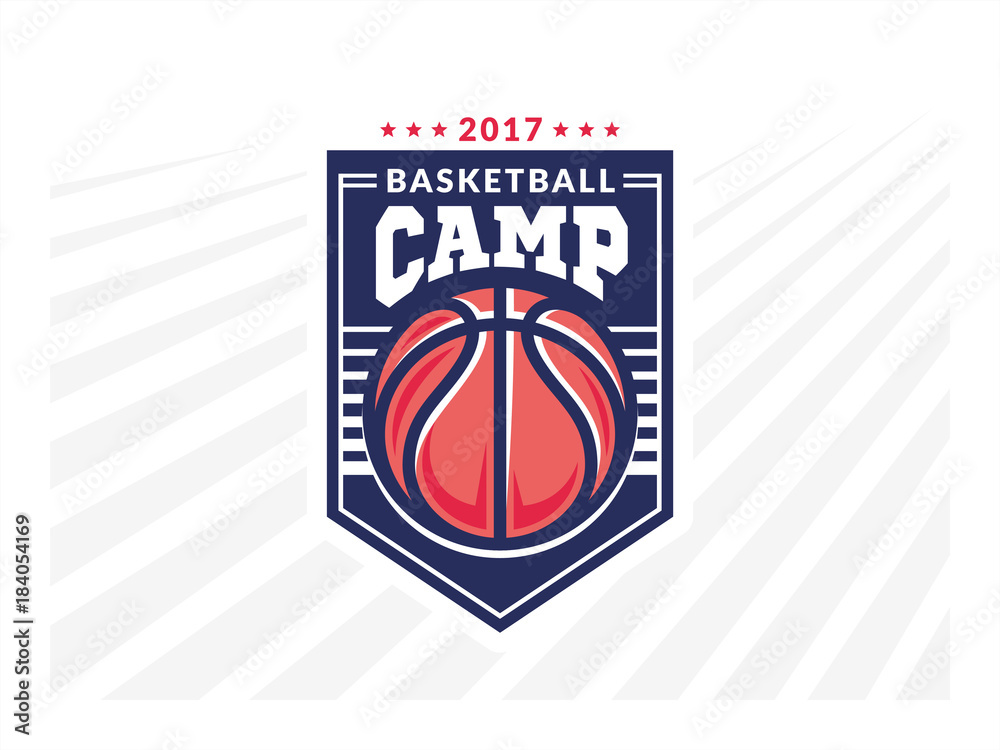 Basketball camp logo, emblem, designs with basketball ball and shield ...