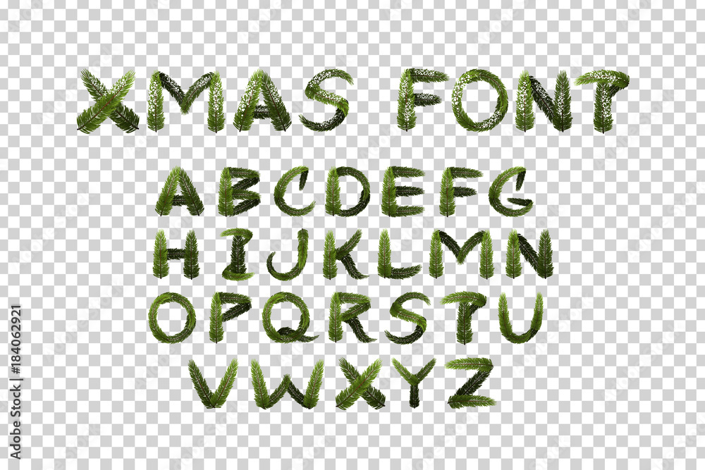 Vector realistic isolated fir tree alphabet font for decoration and ...