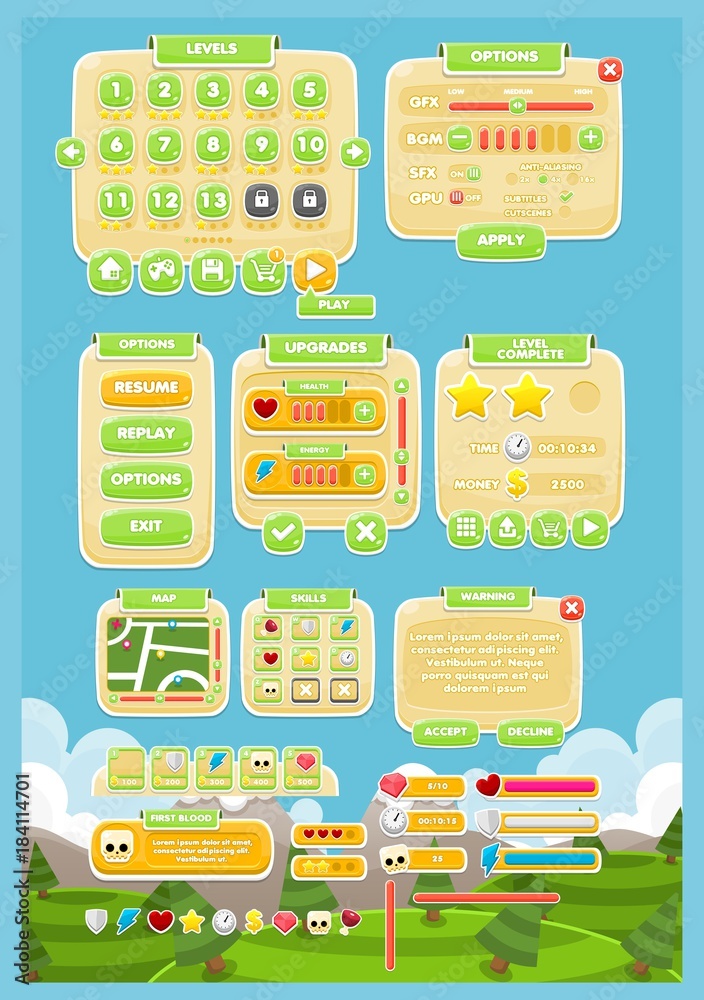 Casual Game GUI Set Stock Vector | Adobe Stock