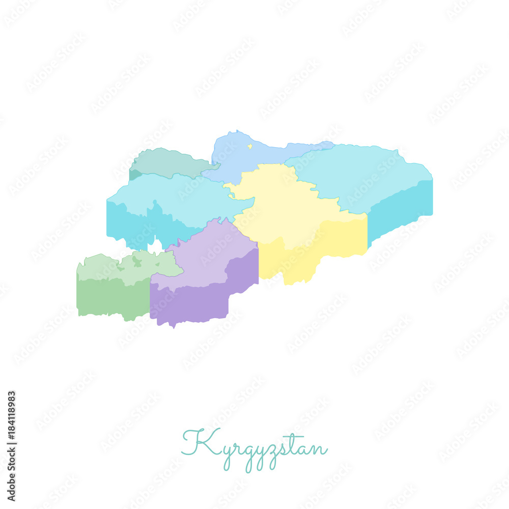 Kyrgyzstan region map: colorful isometric top view. Detailed map of ...